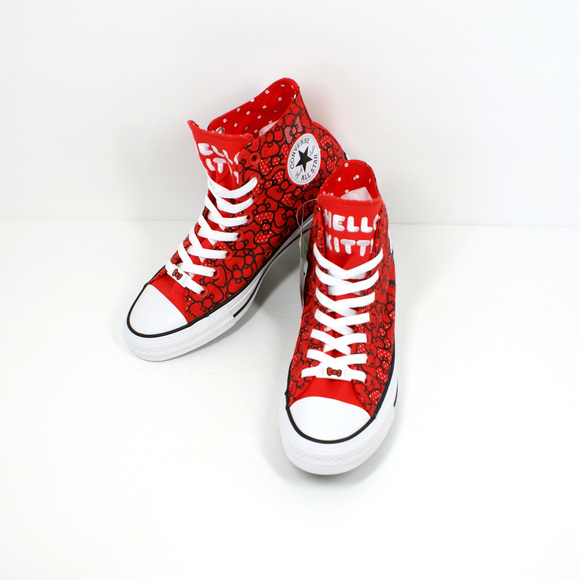 Converse | Shoes | Converse X Hello Kitty Hi Top Sneakers Red Bow New ...